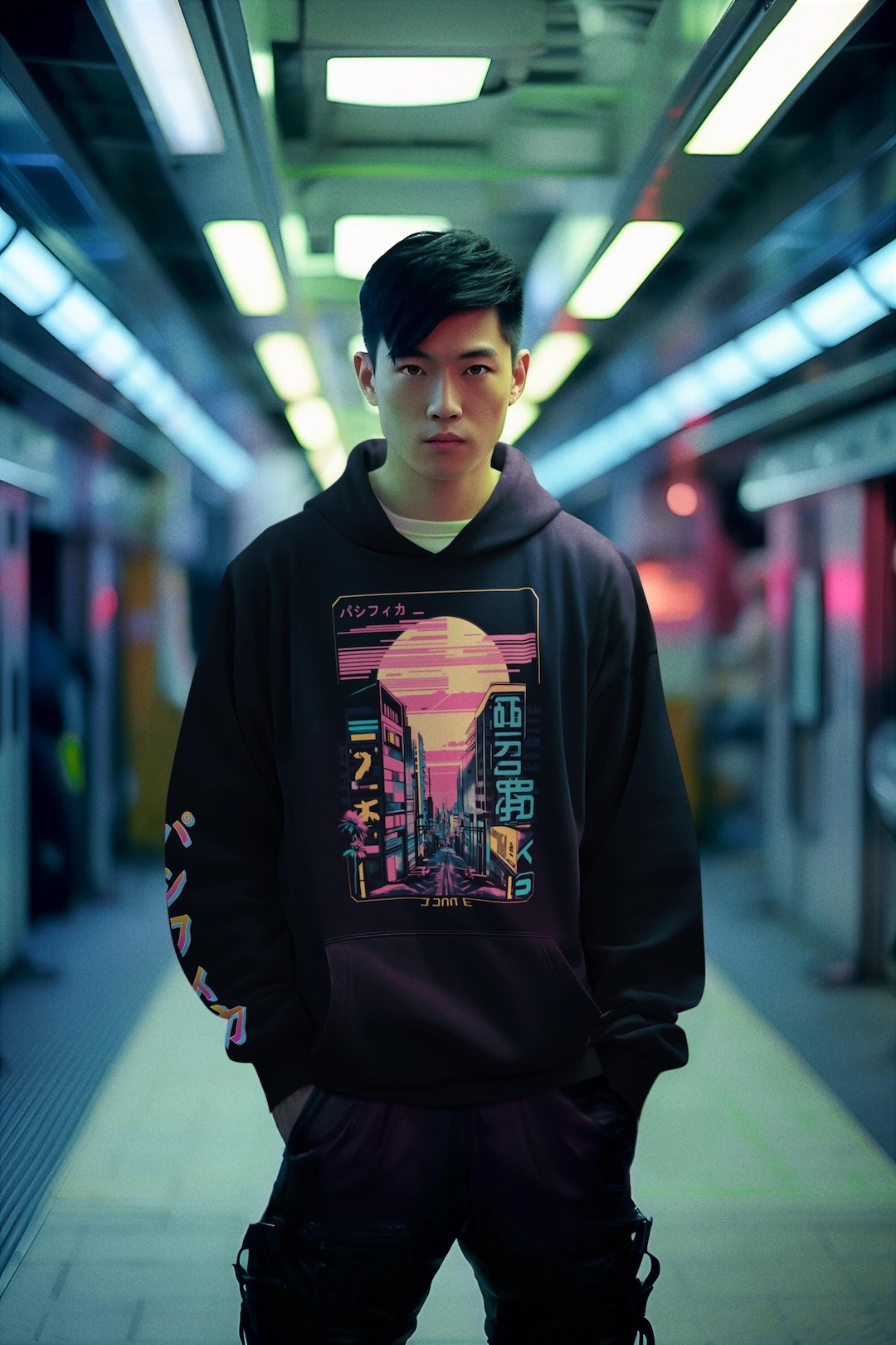 Cyberpunk Style Hoodie "pacifica" Art Shirt Streetwear Tokyo Japanese ...