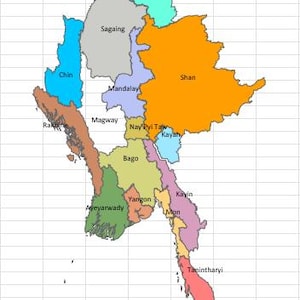 Excel - Editable States and Divisions Level Myanmar Map - Etsy