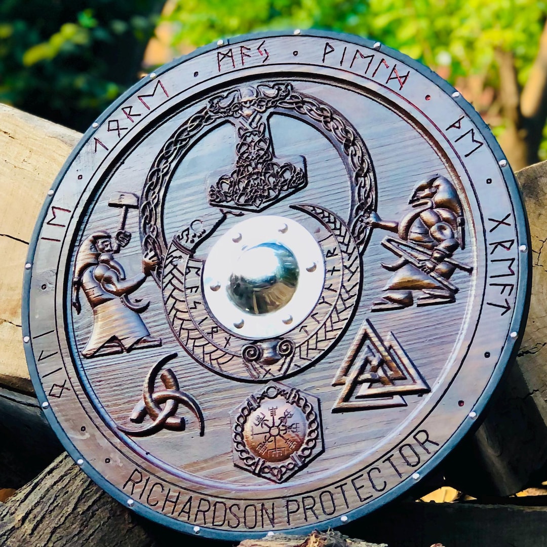 Custom Viking Shield, Medieval Round Shield, Carved Viking Gift, Wall ...