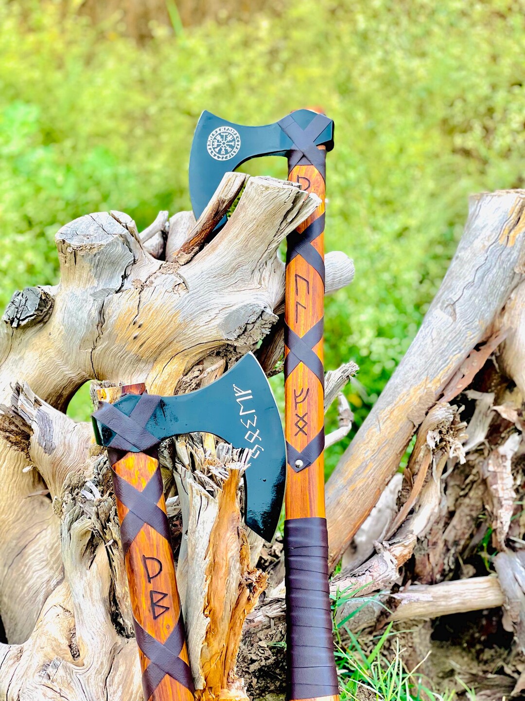 Hand-forged Viking Axe Set – Twin Norse Battle Axes With Engraved Rune ...