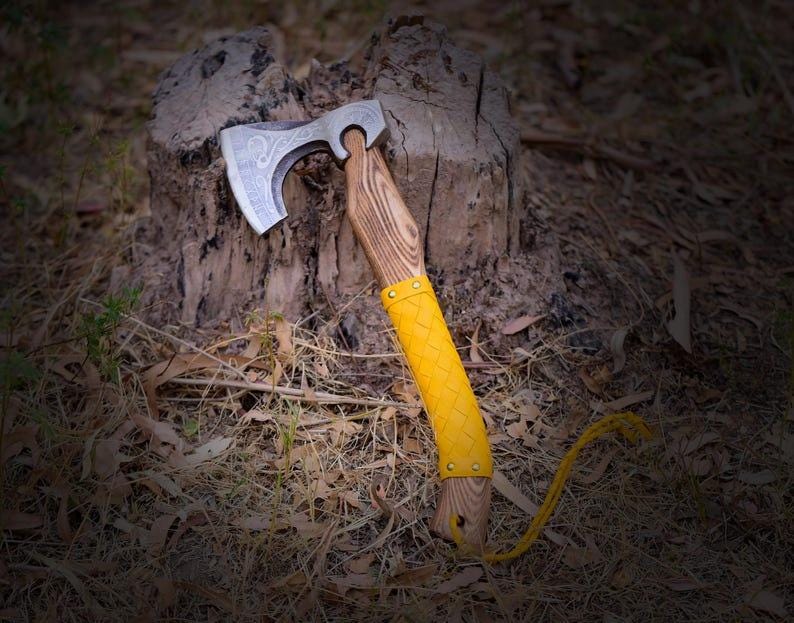 Hand-forged Viking Axe With Engraved Head & Leather-wrapped Handle ...
