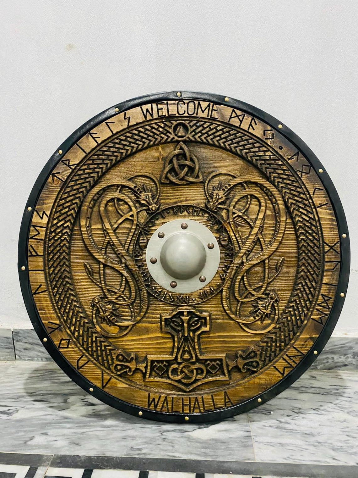 Custom Viking Shield Medieval Round Shield Carved Viking Gift Wall ...