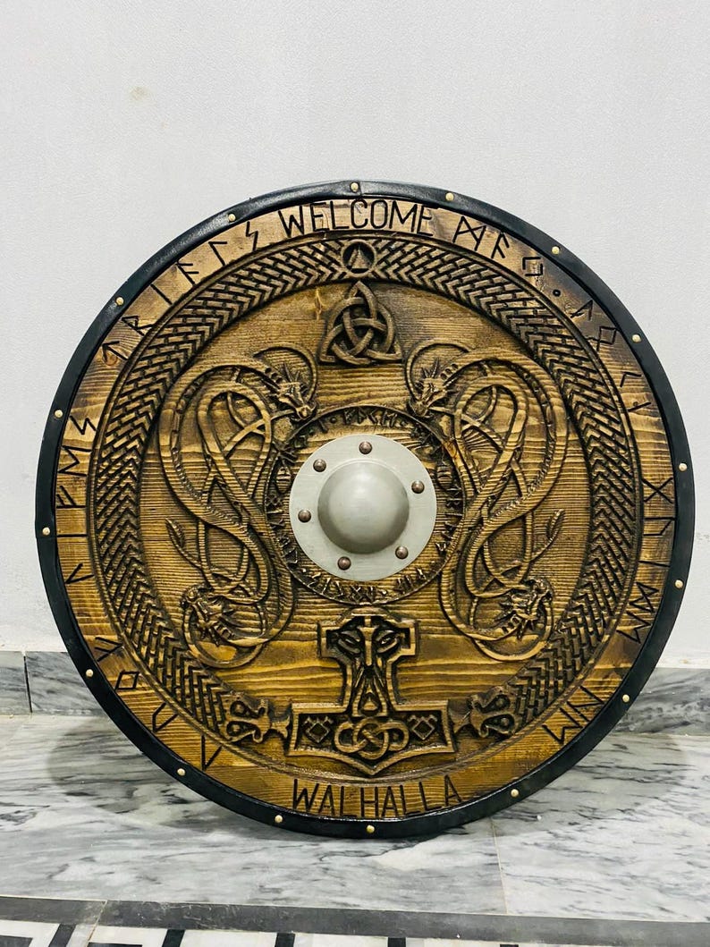 Custom Viking Shield Medieval Round Shield Carved Viking Gift Wall ...