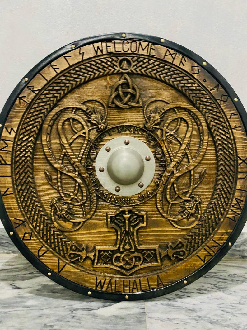 Custom Viking Shield Medieval Round Shield Carved Viking Gift Wall ...