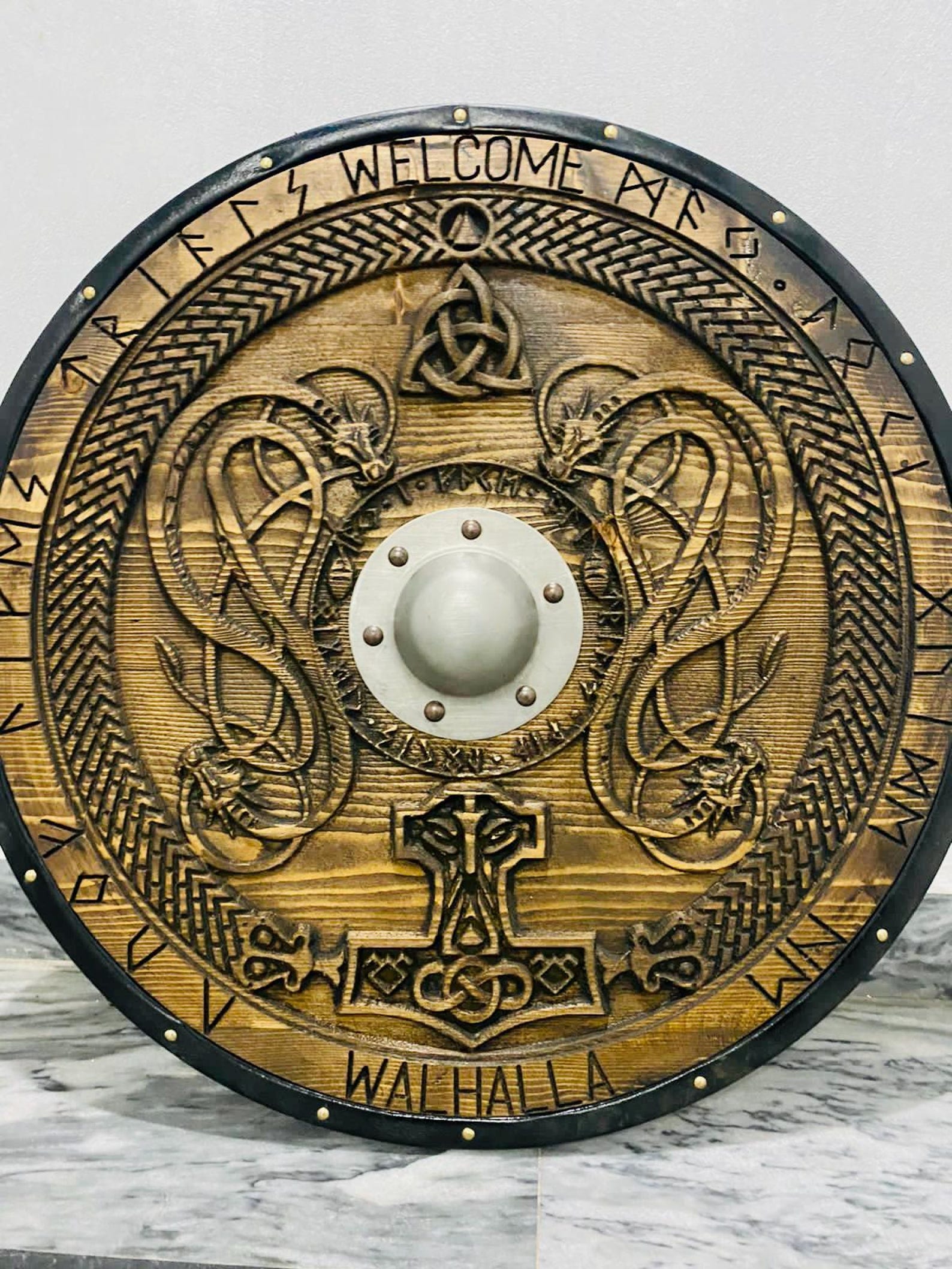 Custom Viking Shield Medieval Round Shield Carved Viking Gift Wall ...