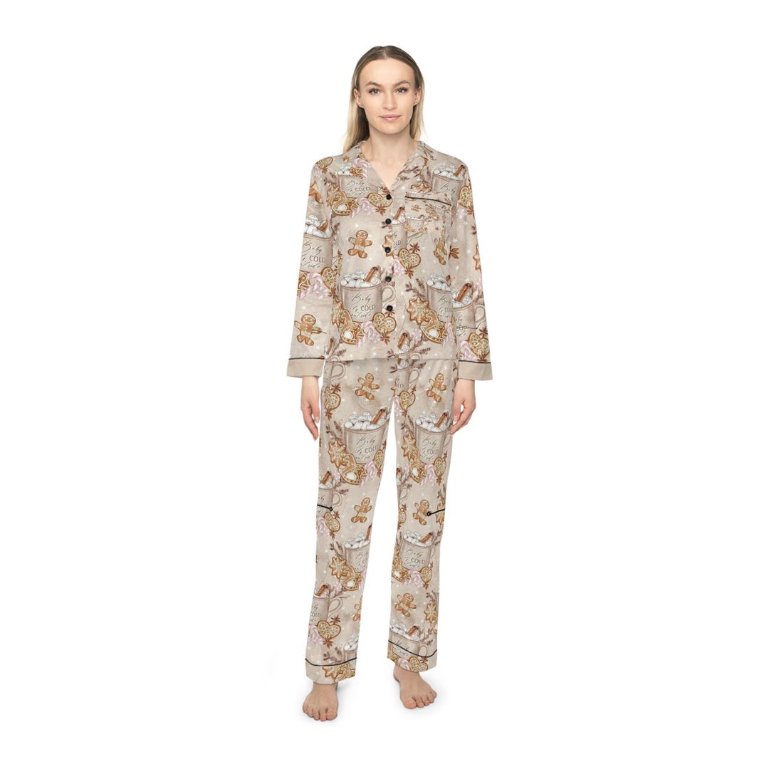 Gold Gingerbread Latte Satin Pajamas Cozy Women's Sleepwear, Christmas ...