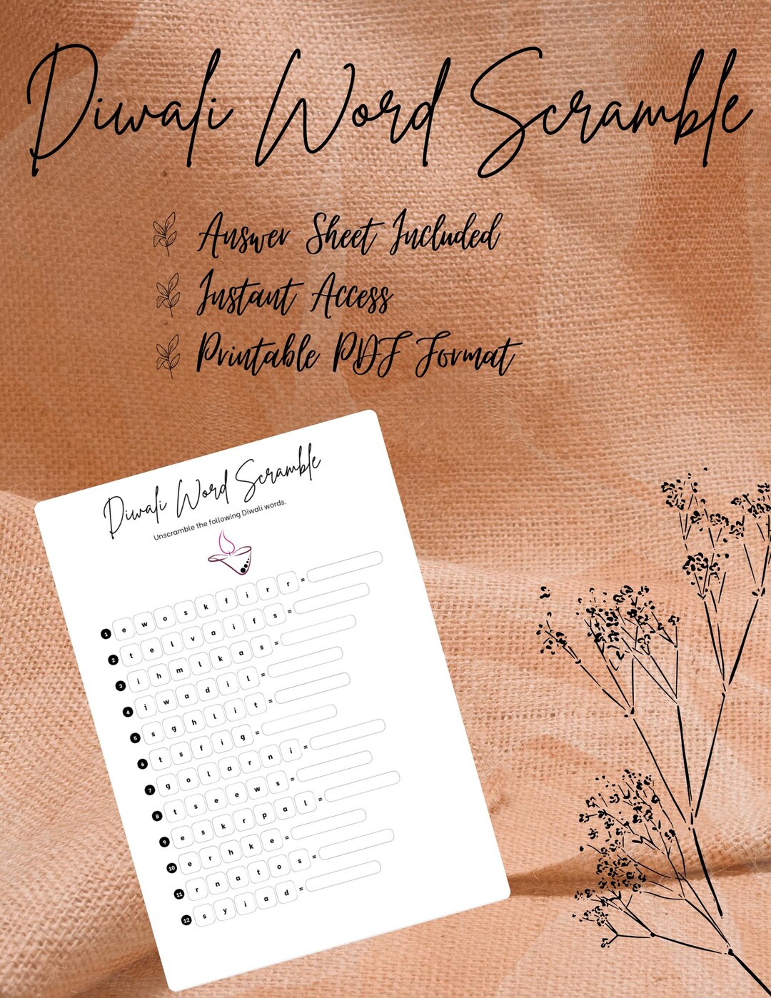 Diwali Word Scramble | Diwali Word Scramble Instant Download | Diwali ...