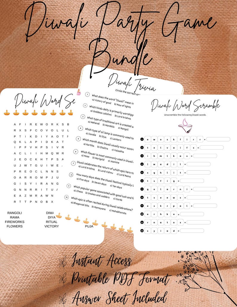 Diwali Game Bundle | Trivia | Word Search | Word Scramble| Instant ...