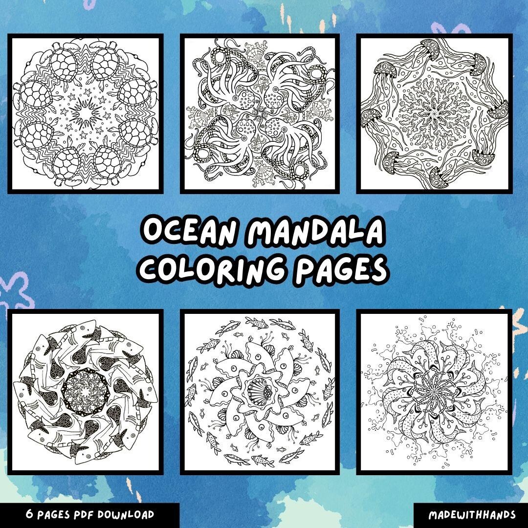 Hand Drawn Ocean Animal Mandala Coloring Pages - Etsy