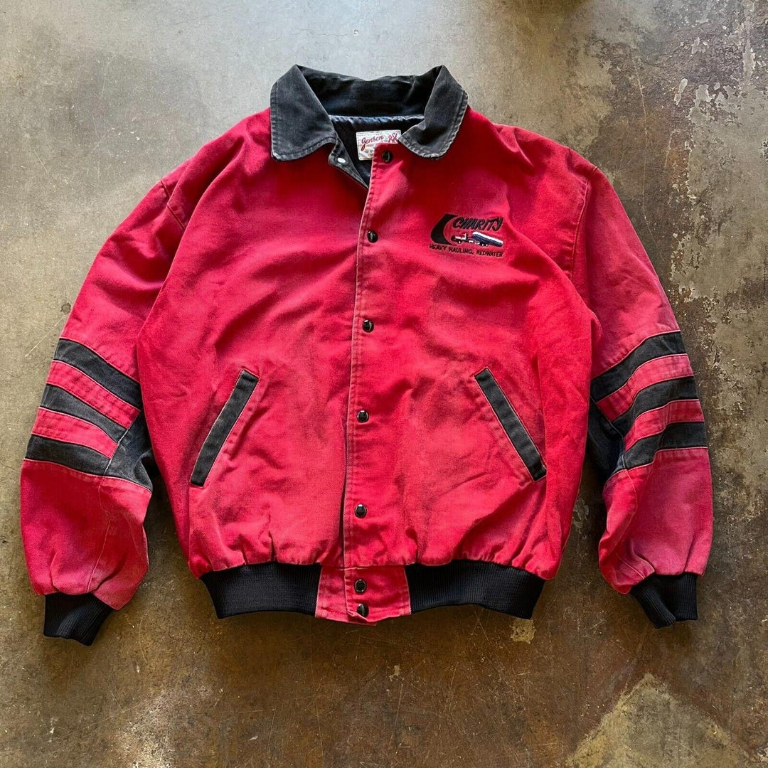 Vintage 2000's Jensen Varsity Jacket Mens 4XL Red Denim Ribbed Hem Snap ...