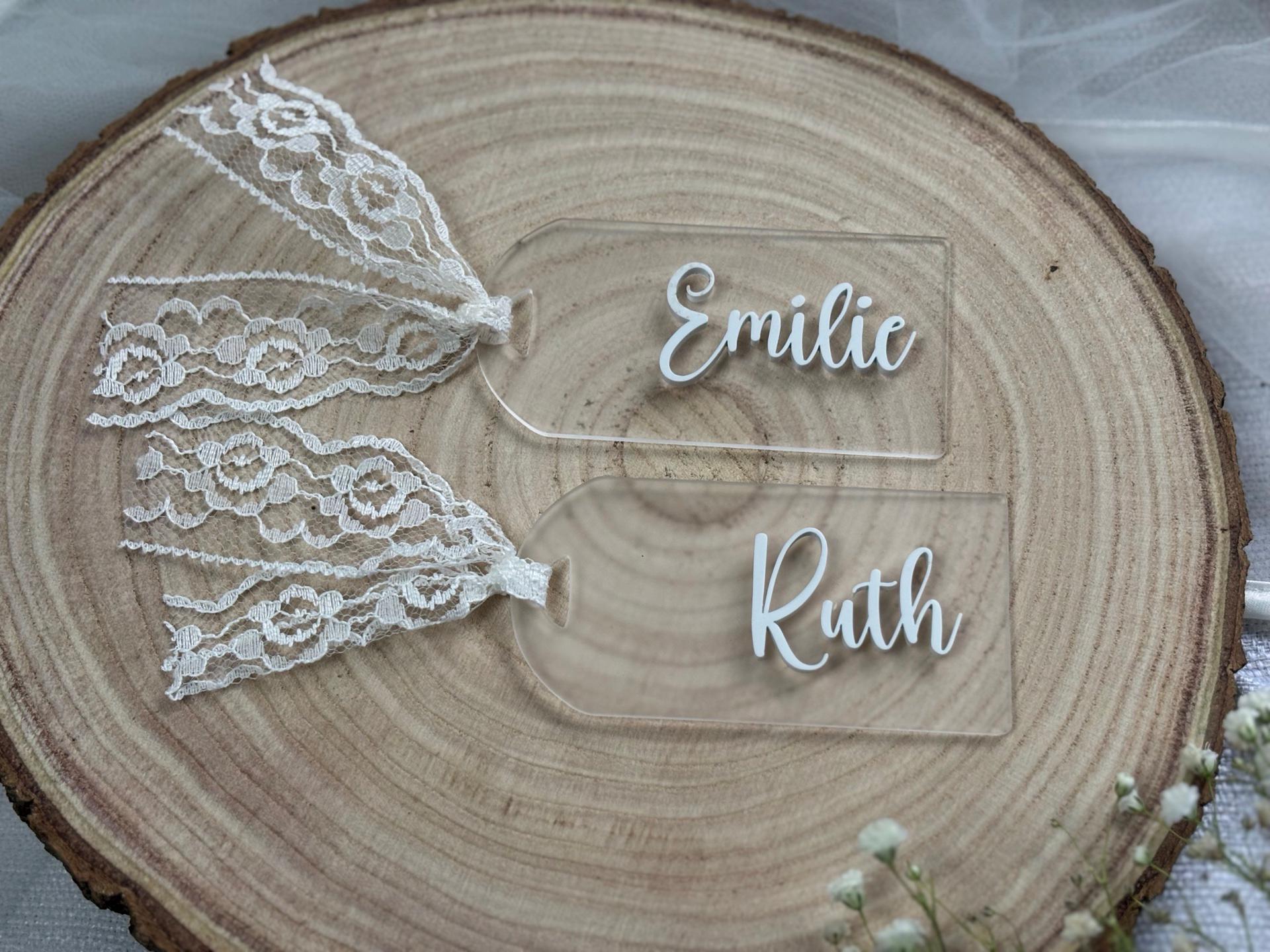 Acrylic Place Cards With Lace | Table Name Cards | Place Settings ...