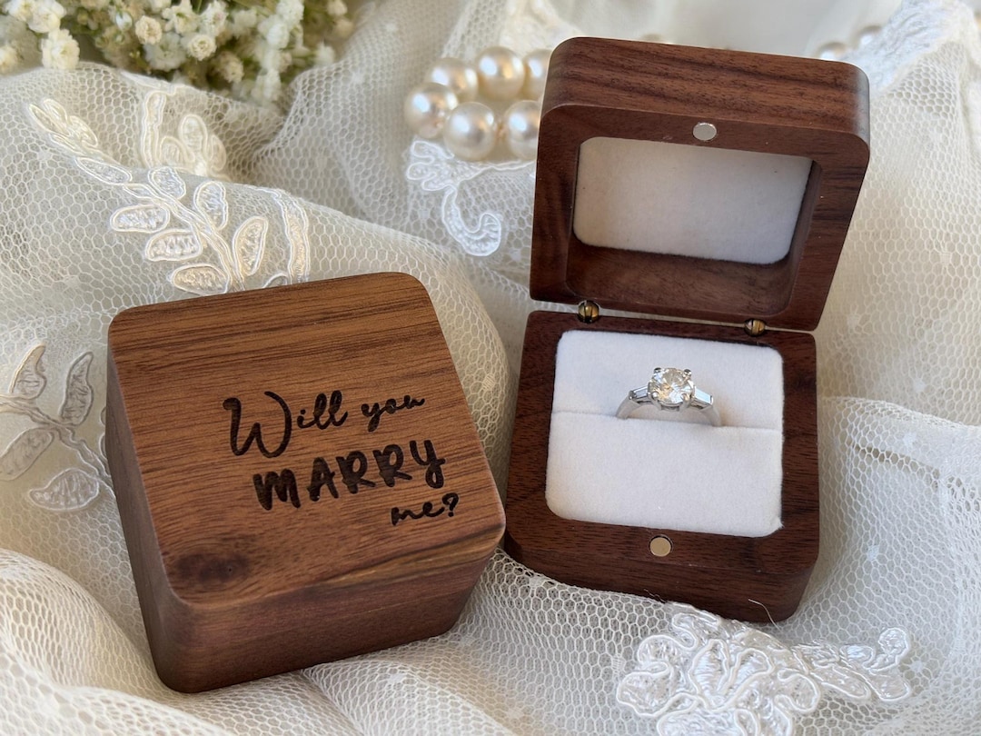 Wooden Proposal Ring Box - Custom Engraved 'will You Marry Me ...