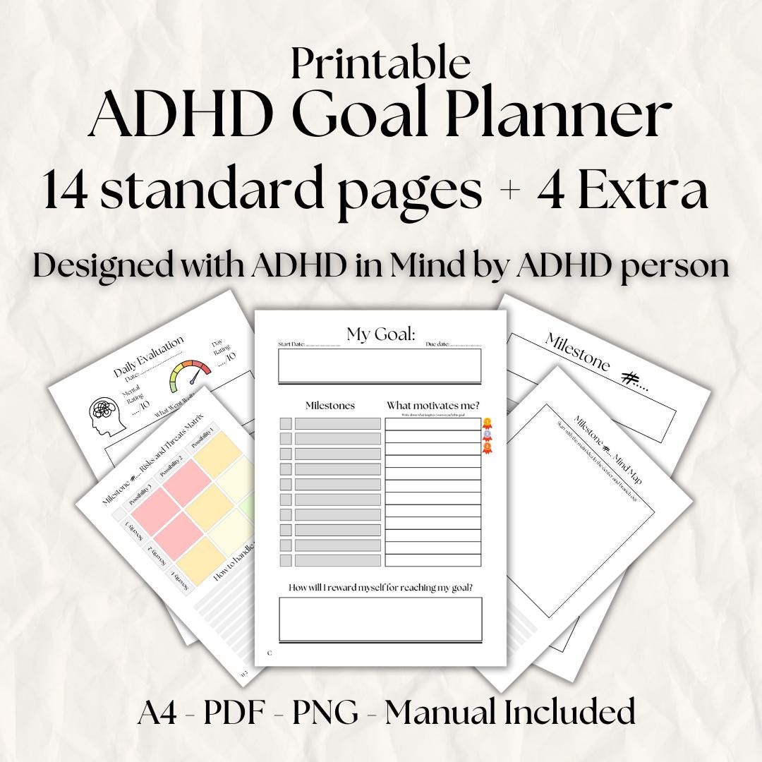ADHD Goal Planner Printable to Help Achieve Goals Tracking Minimalist ...