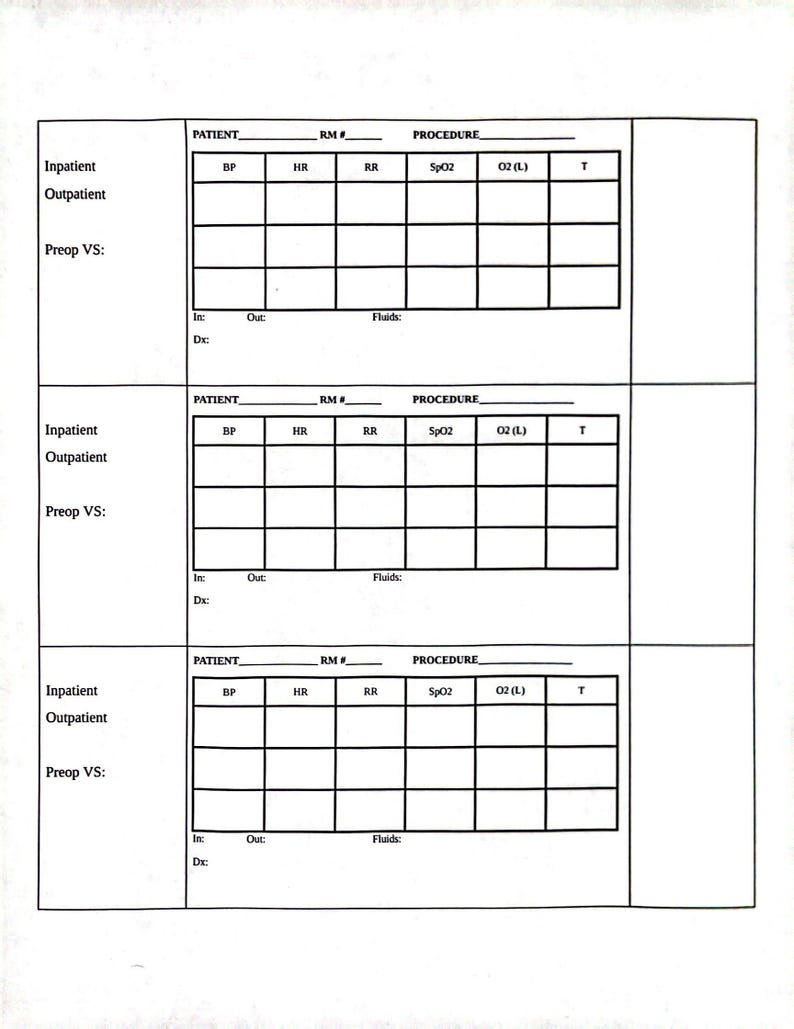 Post-op Recovery Nurse Report Sheet - Etsy
