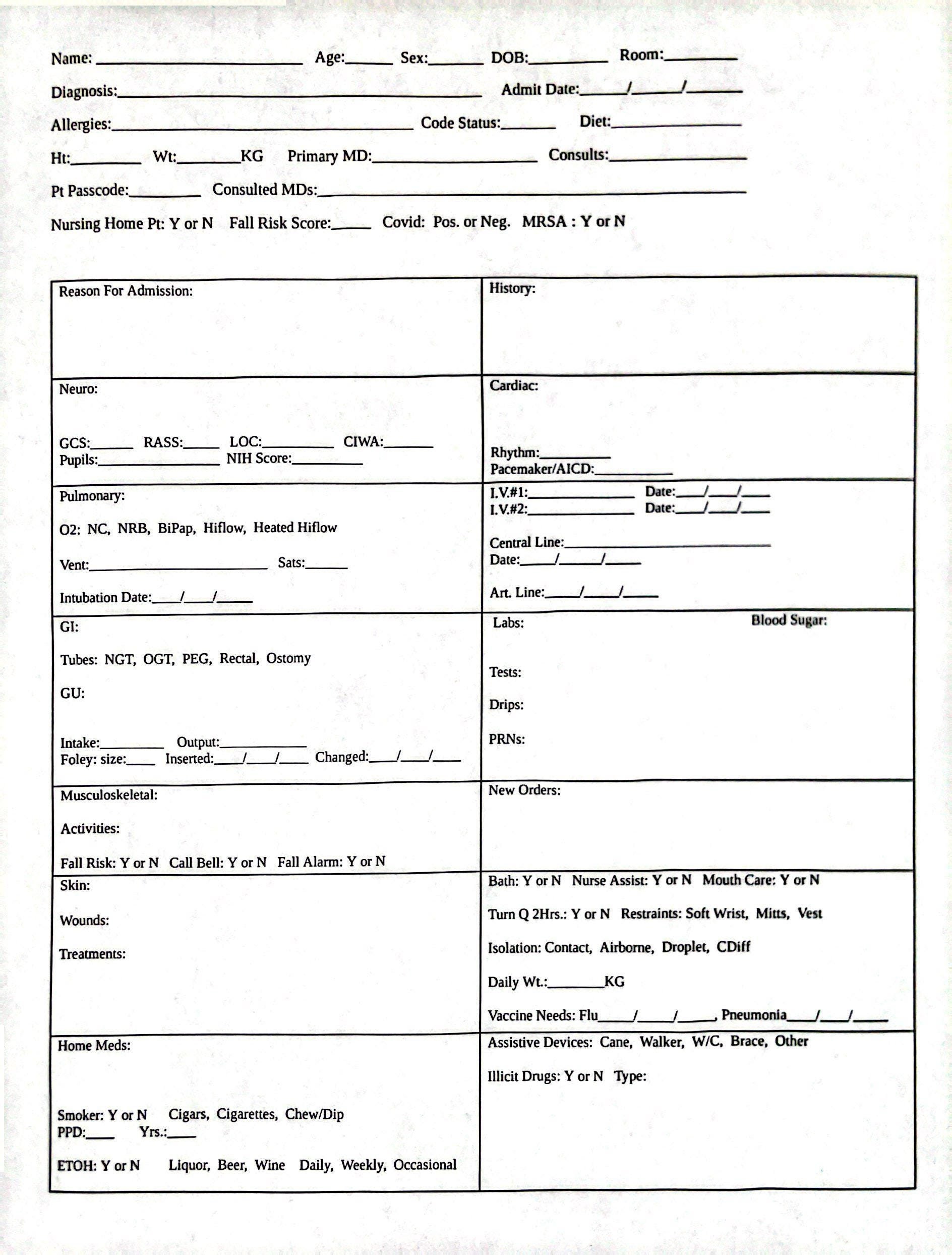 Nursing Shift Report Sheet (telemetry, Medsurg, PCU, ICU) - Etsy