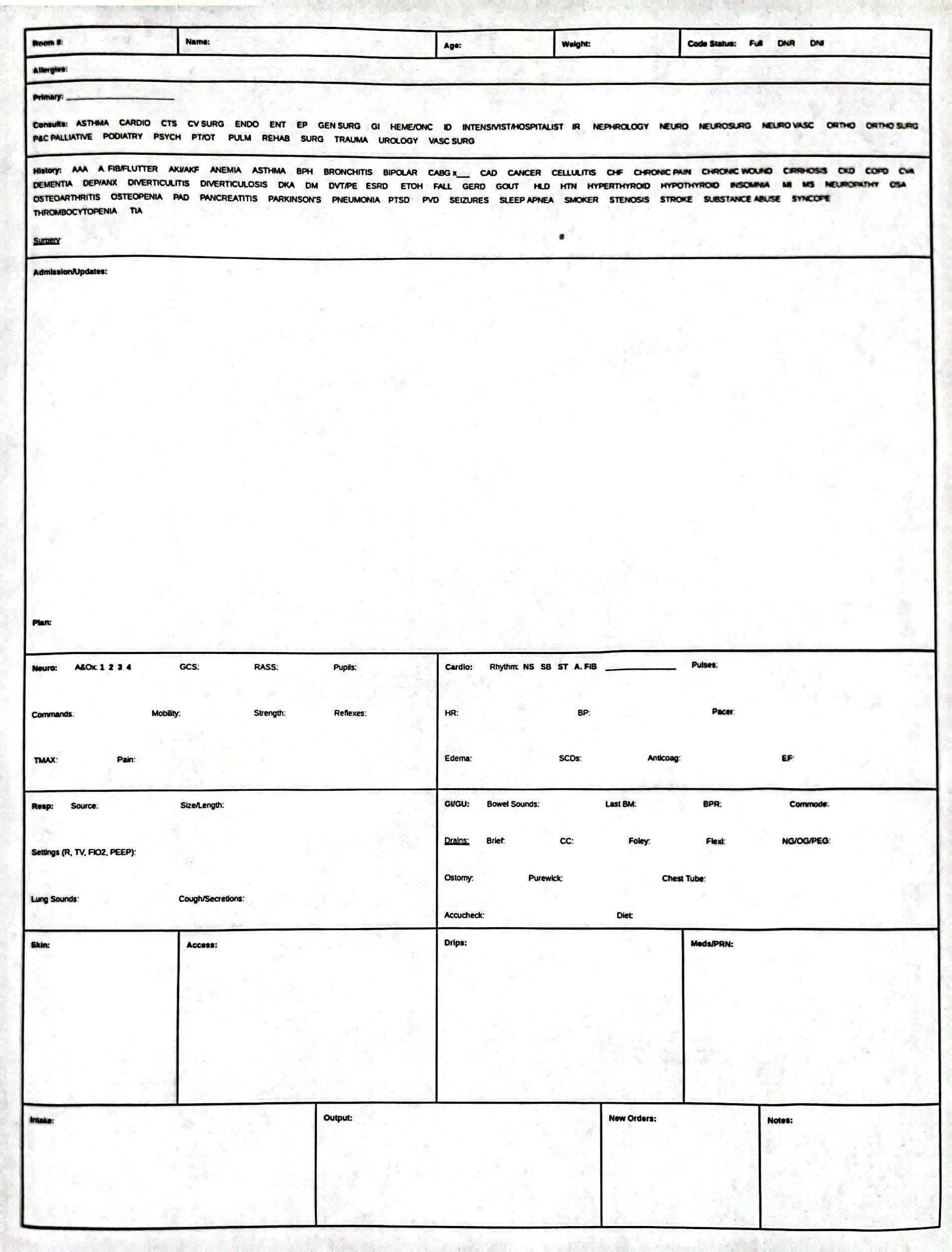 Nurse Night Shift Report Sheet PCU, ICU, & Critical Care Units - Etsy