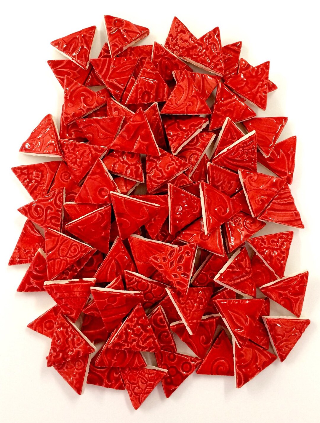 100 Handmade RED TRIANGLE Ceramic Tiles - Etsy