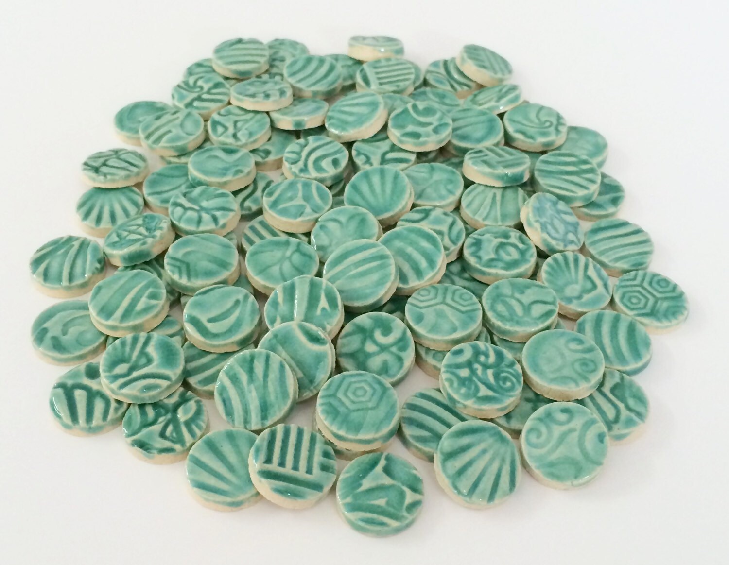 100 Handmade HIGH FIRED AQUA Circle Tiles | Etsy