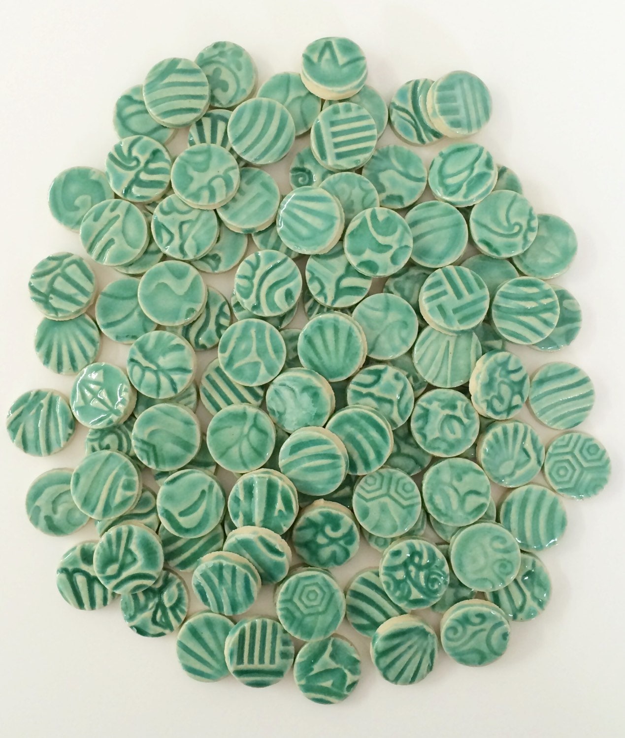 100 Handmade HIGH FIRED AQUA Circle Tiles | Etsy