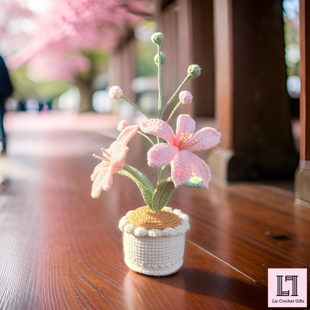 Cute Crochet Lily Flower Arrangement in Yarn Pot, in Pink & Yellow ...