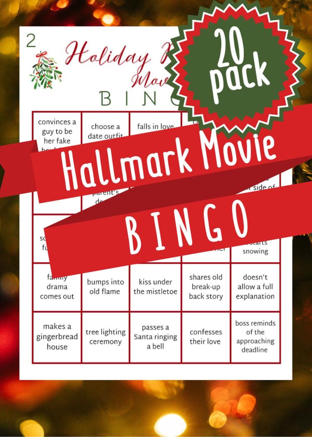 Hallmark Movie Bingo, Christmas Game, Christmas Party Game, Family ...