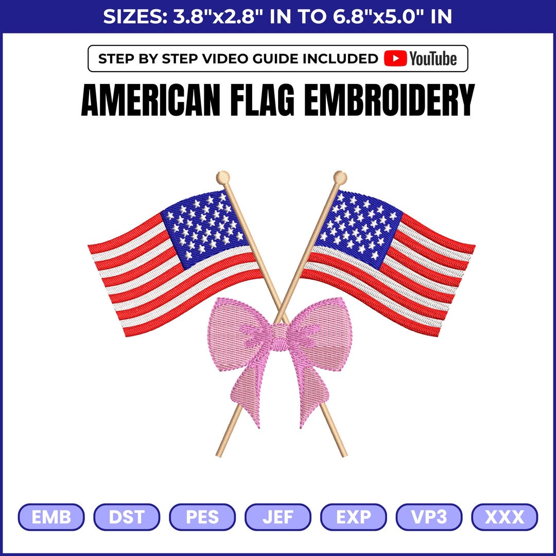 American Flag Embroidery Designs, American Flag With Ribbon Bow ...