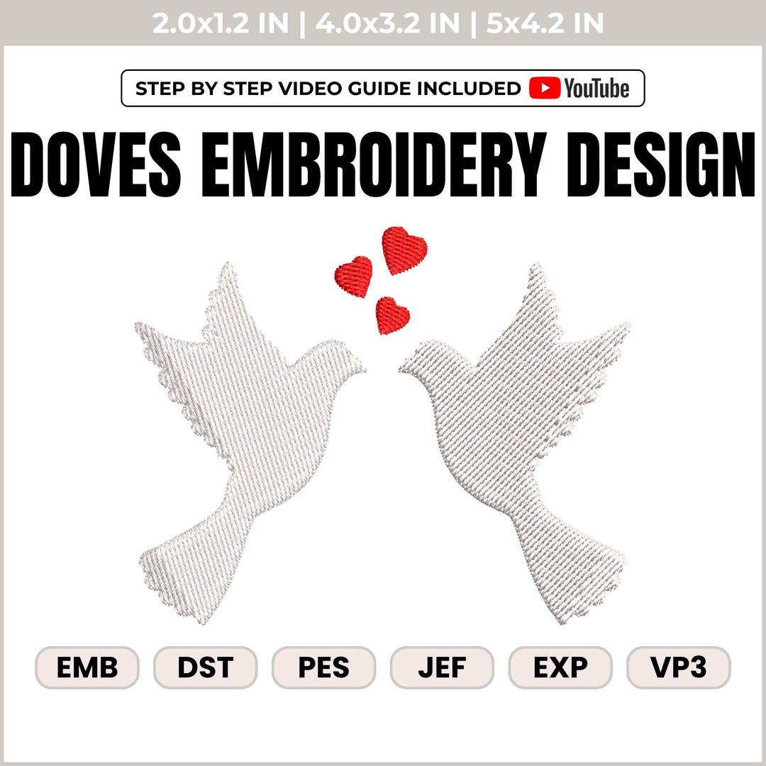 Doves Embroidery Design – Love Birds Machine Embroidery Pattern – Heart ...