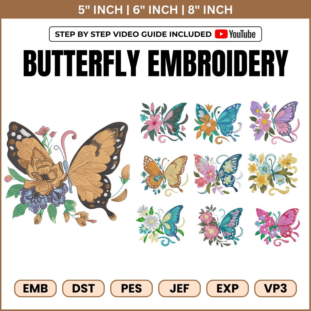 Floral Butterfly Machine Embroidery Design: 3 Sizes (instant Download ...