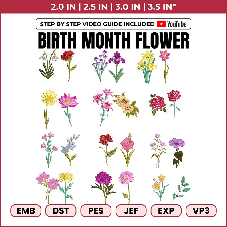 Birth Month Flowers- Mega Bundle- 24 Flowers 4 Sizes- Modern Cute Birth ...