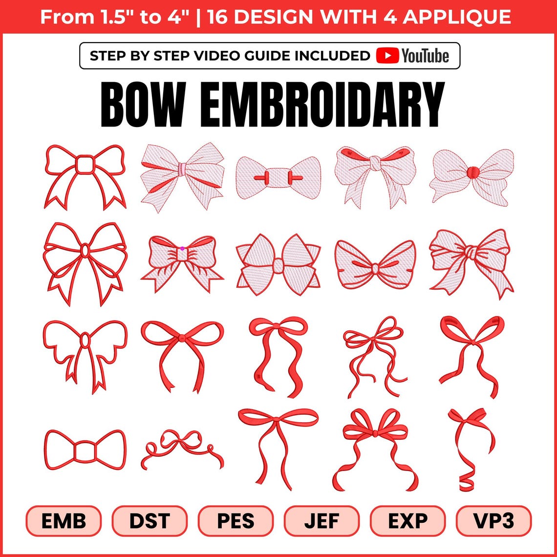 Bow Embroidery Design: Mini Ribbon Bow Tie Applique (digital Download ...