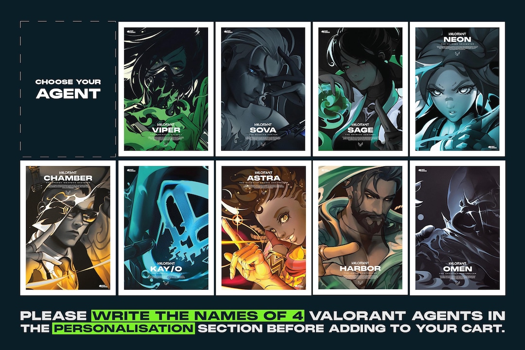 Set of 4 Valorant Poster Bundle Valorant Agents Poster Bundle Pack Set ...