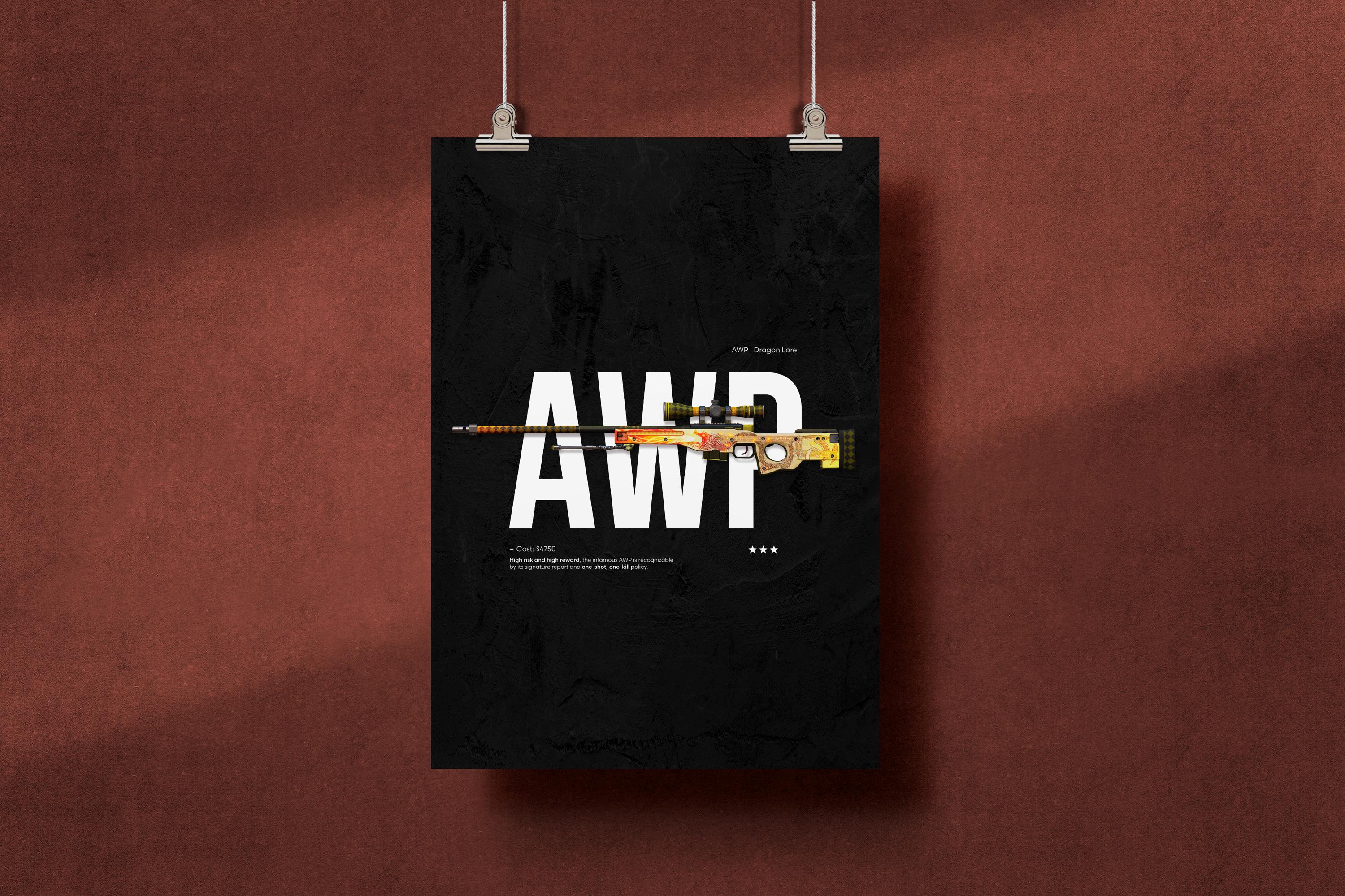 AWP Dragon Lore Print AWP Dragon Lore Factory New CS2 Poster counter ...