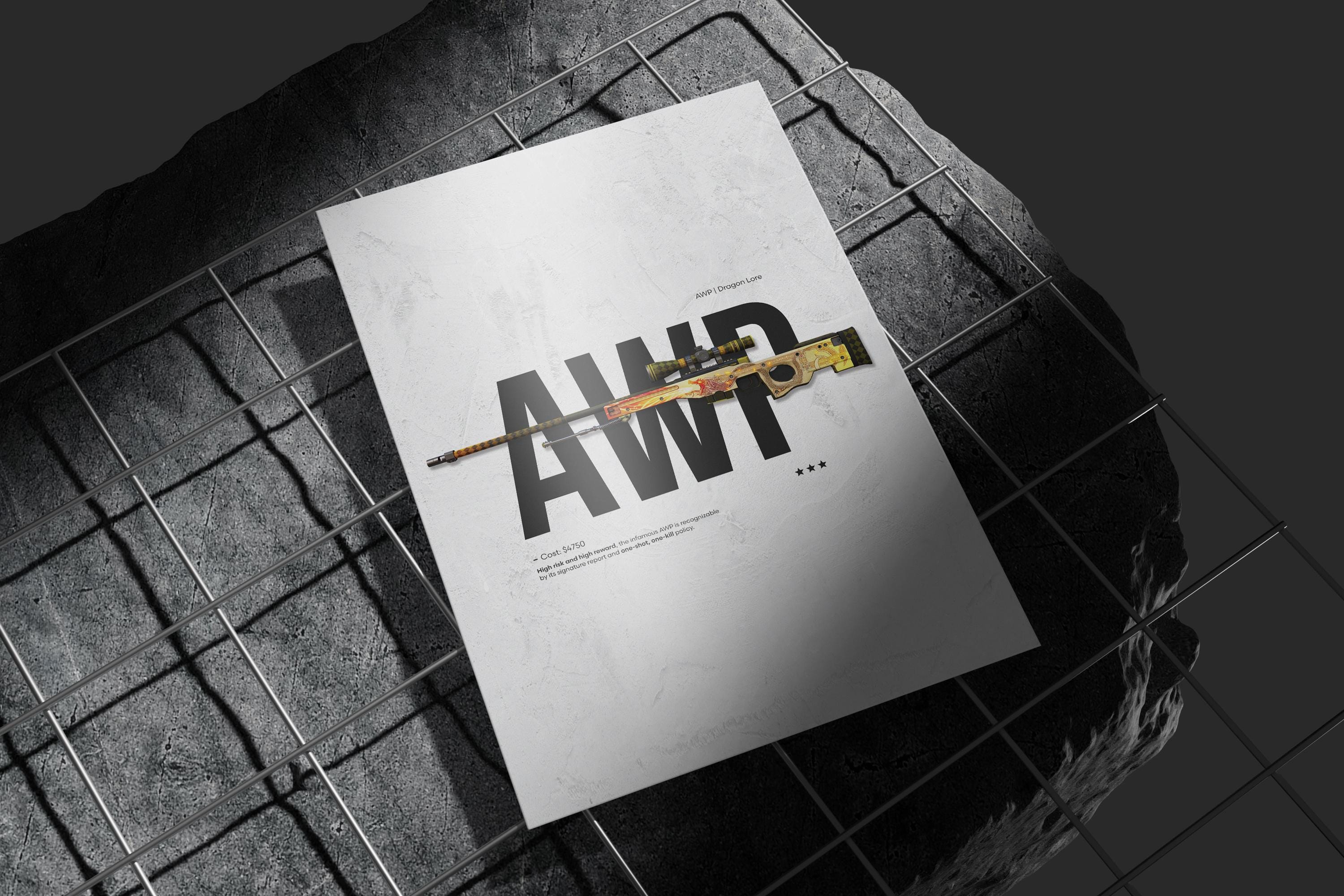 AWP Dragon Lore Print AWP Dragon Lore Factory New CS2 Poster counter ...