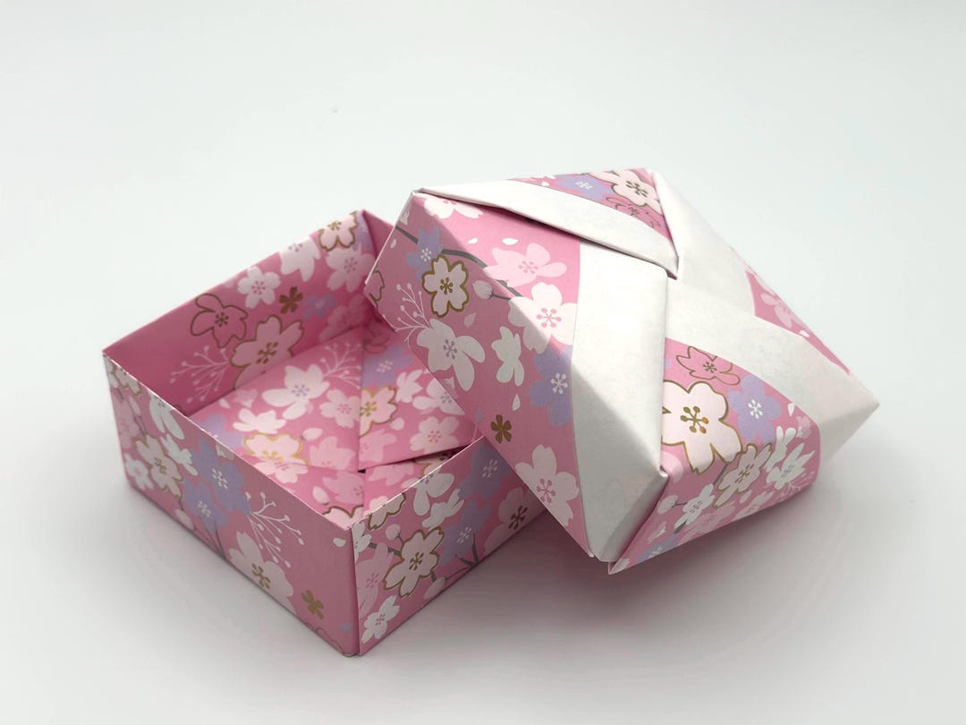 Handmade Origami Box – Elegant Chiyogami With Large Pink Cherry ...