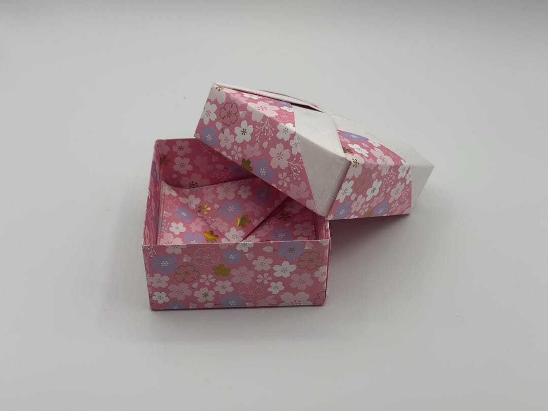 Square Origami Box – Elegant Chiyogami With Small Pink Cherry Blossoms ...