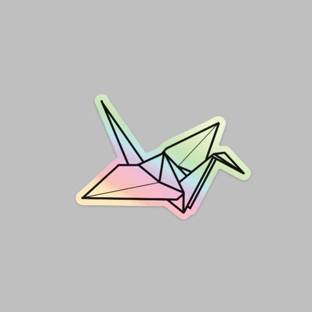 Holographic Origami Crane Sticker With Wings Out - for Laptops and ...
