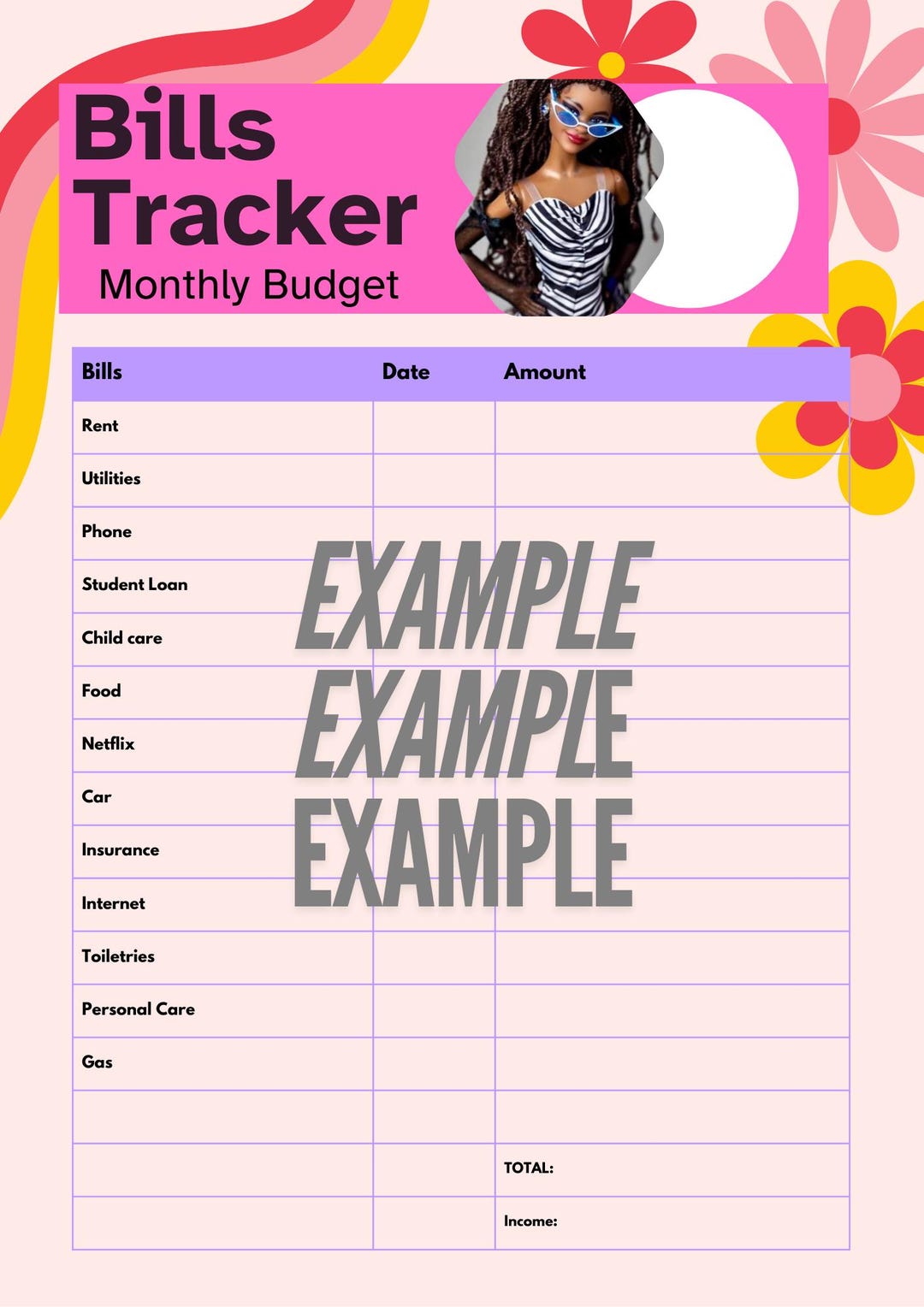 Retro Glam Monthly Bills Tracker – Printable Budget Sheet, Pink ...
