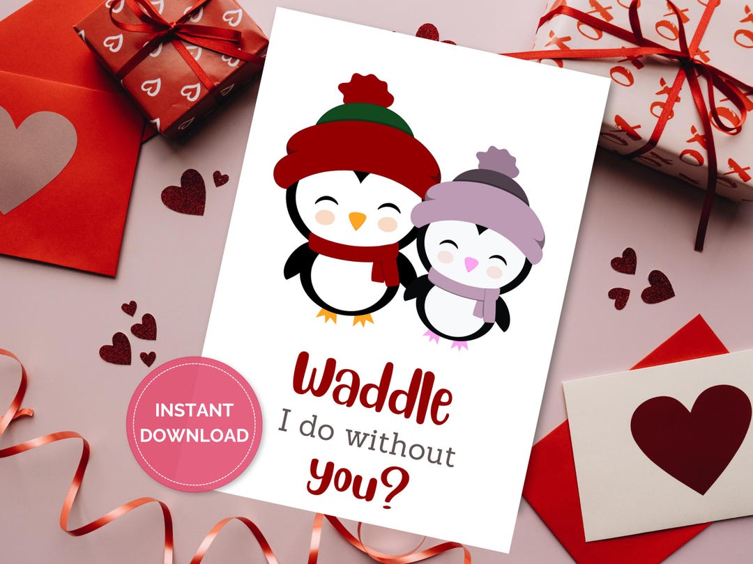 Cute Penguin Valentines Day Card | Digital Valentines Card Gift for Him ...