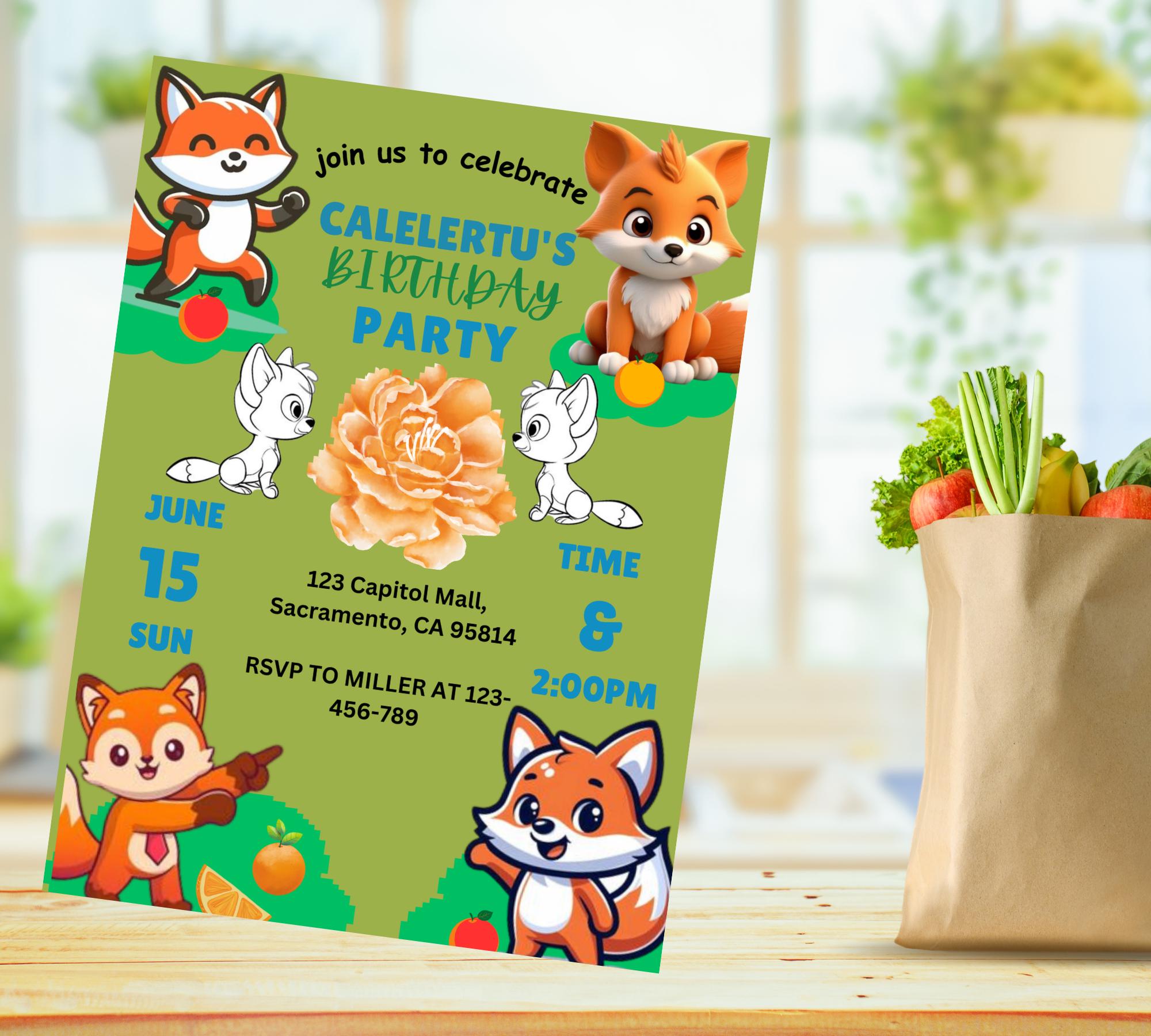 Editable Fox Birthday Invitation, SIMPLE CUTE FOX, Woodland Themed ...