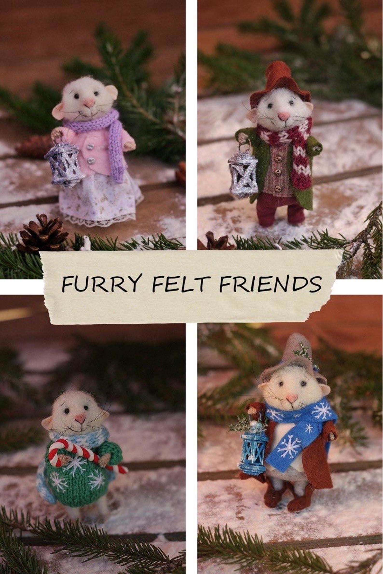 Needle Felted Mouse With Flowers, Handmade Felt Animal Figurine ...