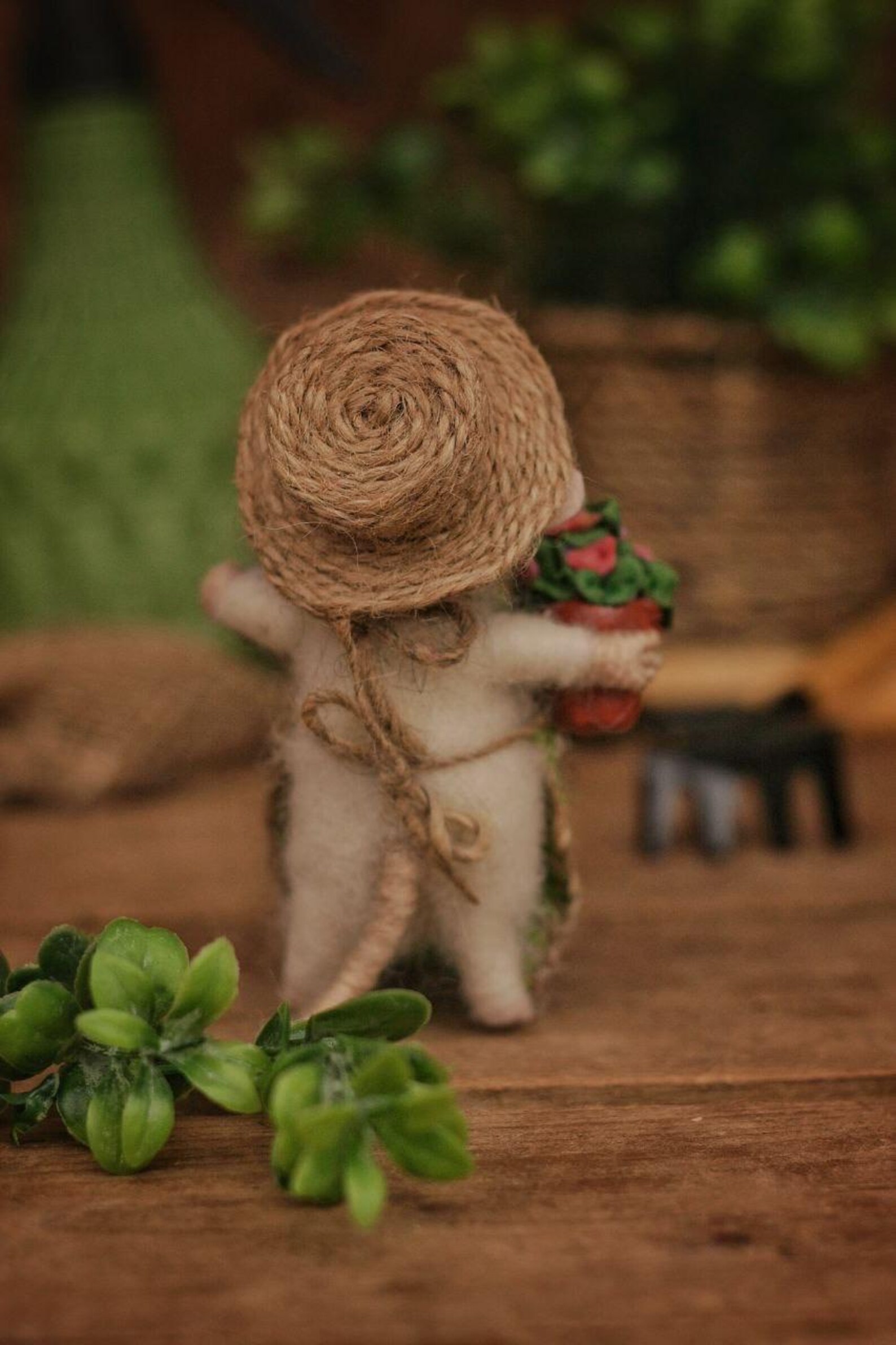 Handmade Needle Felted Gardener Mouse Miniature, Farm Mouse, Unique ...