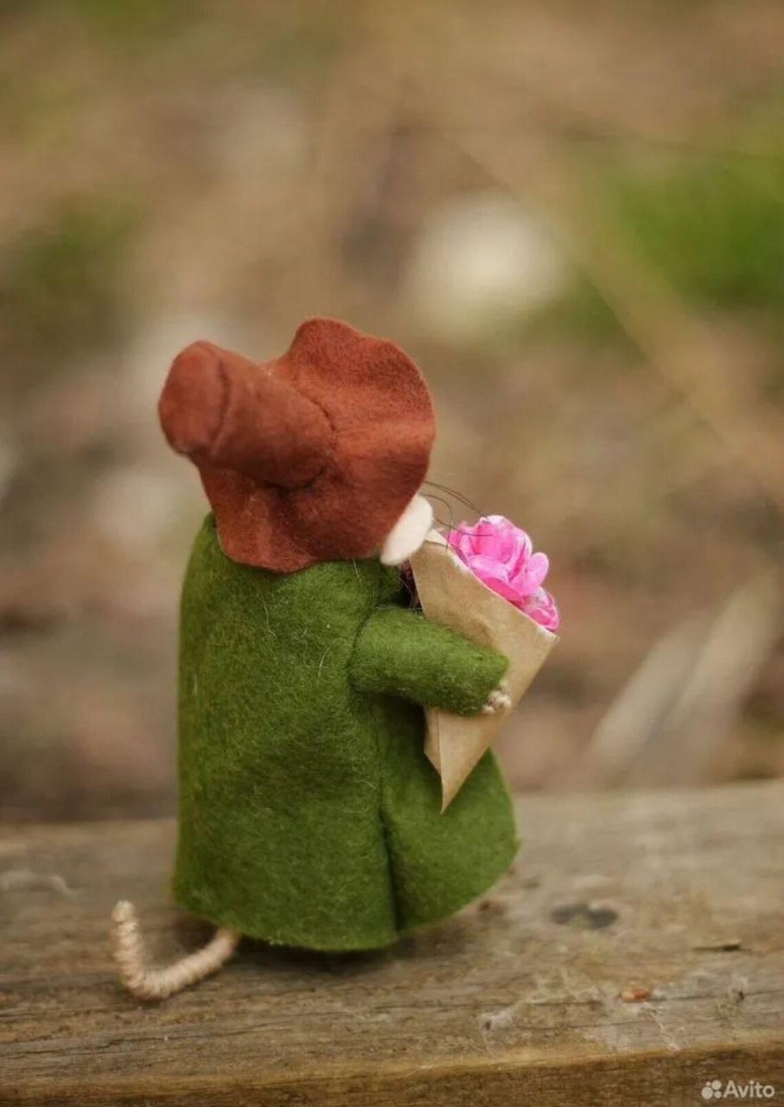 Needle Felted Mouse With Flowers, Handmade Felt Animal Figurine ...