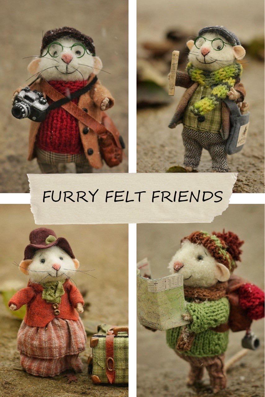 Needle Felted Mouse With Flowers, Handmade Felt Animal Figurine ...
