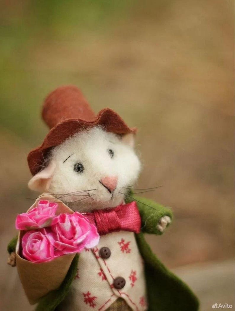 Needle Felted Mouse With Flowers, Handmade Felt Animal Figurine ...