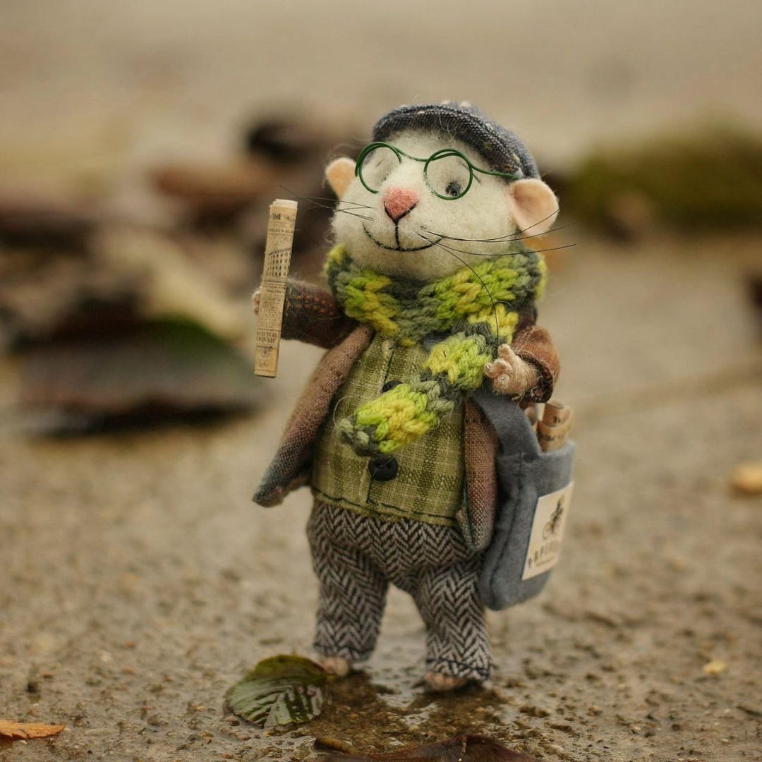 Needle Felted Mouse, Postman Mouse, Paperboy Mouse in Vintage Style ...
