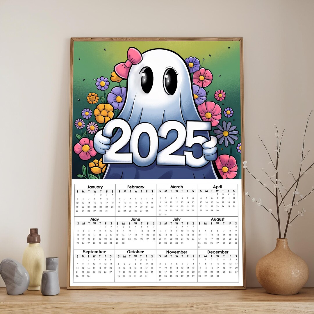 2025 Cute Ghost Calendar 13x19 Wall Art Print, Whimsical Yearly Planner ...