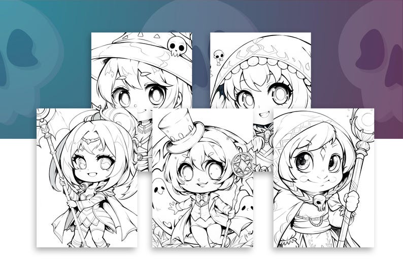 Chibi Anime Necromancer Coloring Book, 50 Page Manga (printable PDF) - Etsy