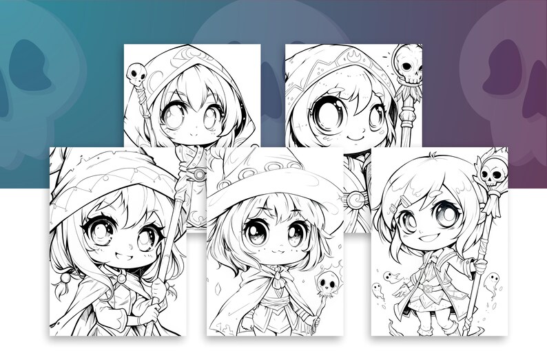 Chibi Anime Necromancer Coloring Book, 50 Page Manga (printable PDF) - Etsy