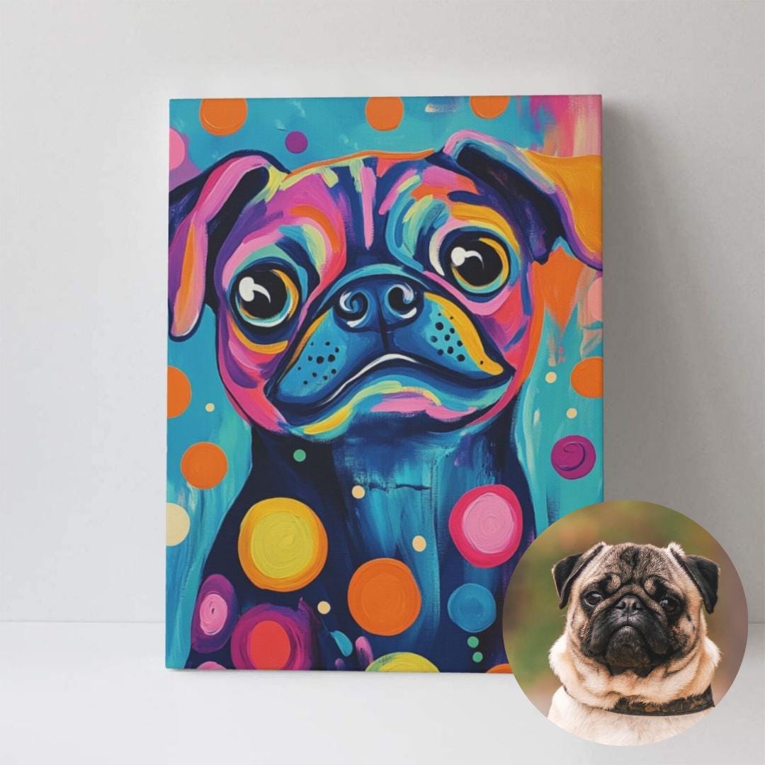 Custom Abstract Pug Painting, Pug Photo Painting, Personalised Pet ...