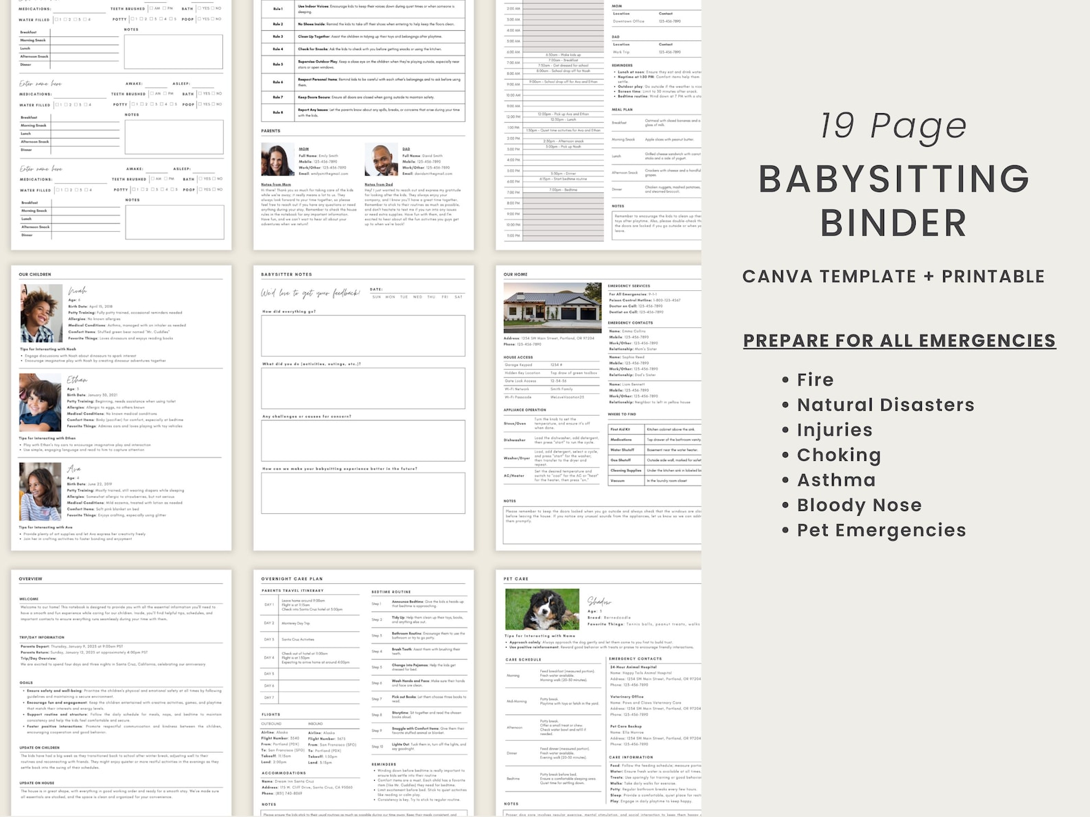 Babysitting Binder Canva Template Printable Babysitter Planner Childcare Schedule Infant Log ...